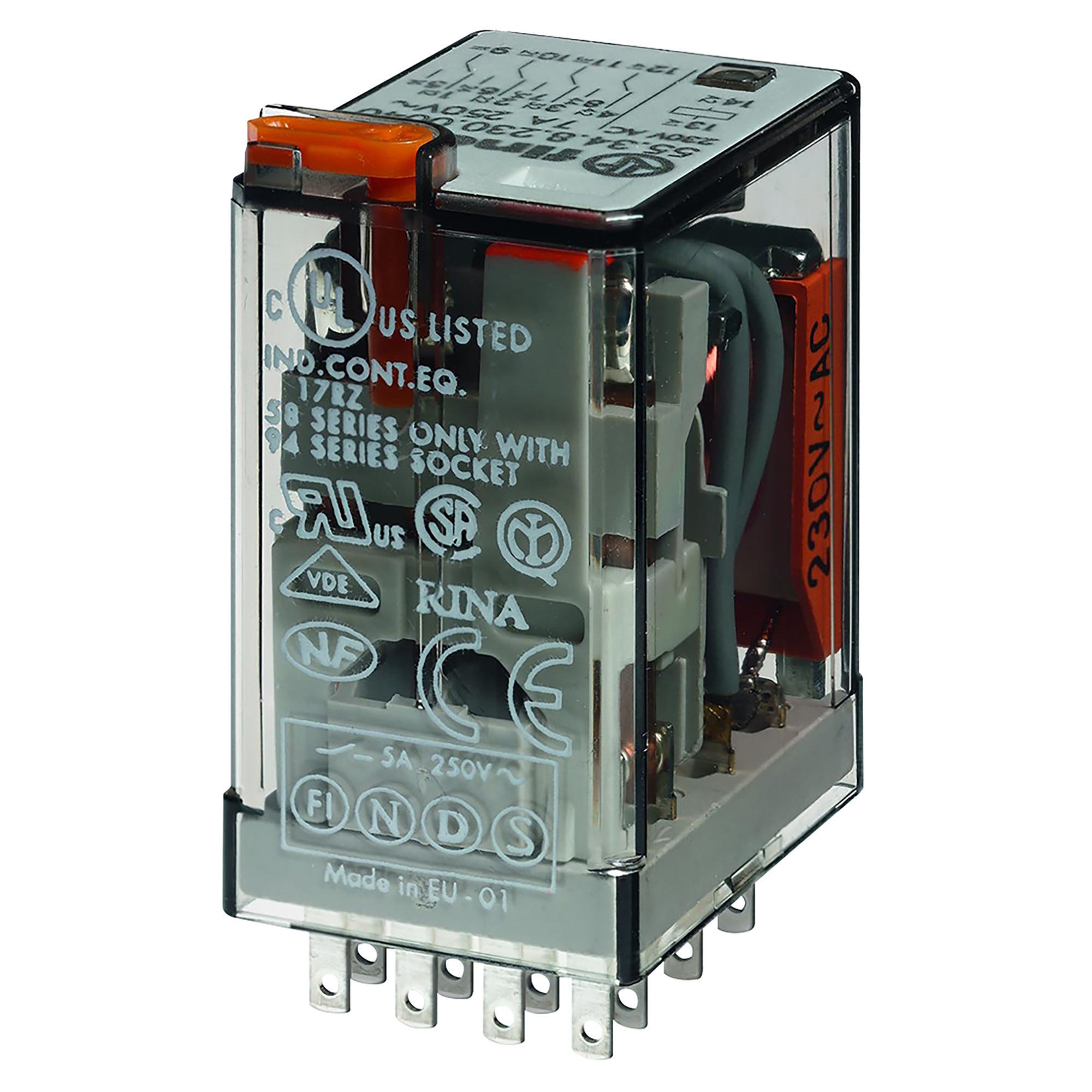RELE' INDUSTRIALE FINDER 4 SCAMBI 7A 24 VDC CON PULSANTE + LED ...
