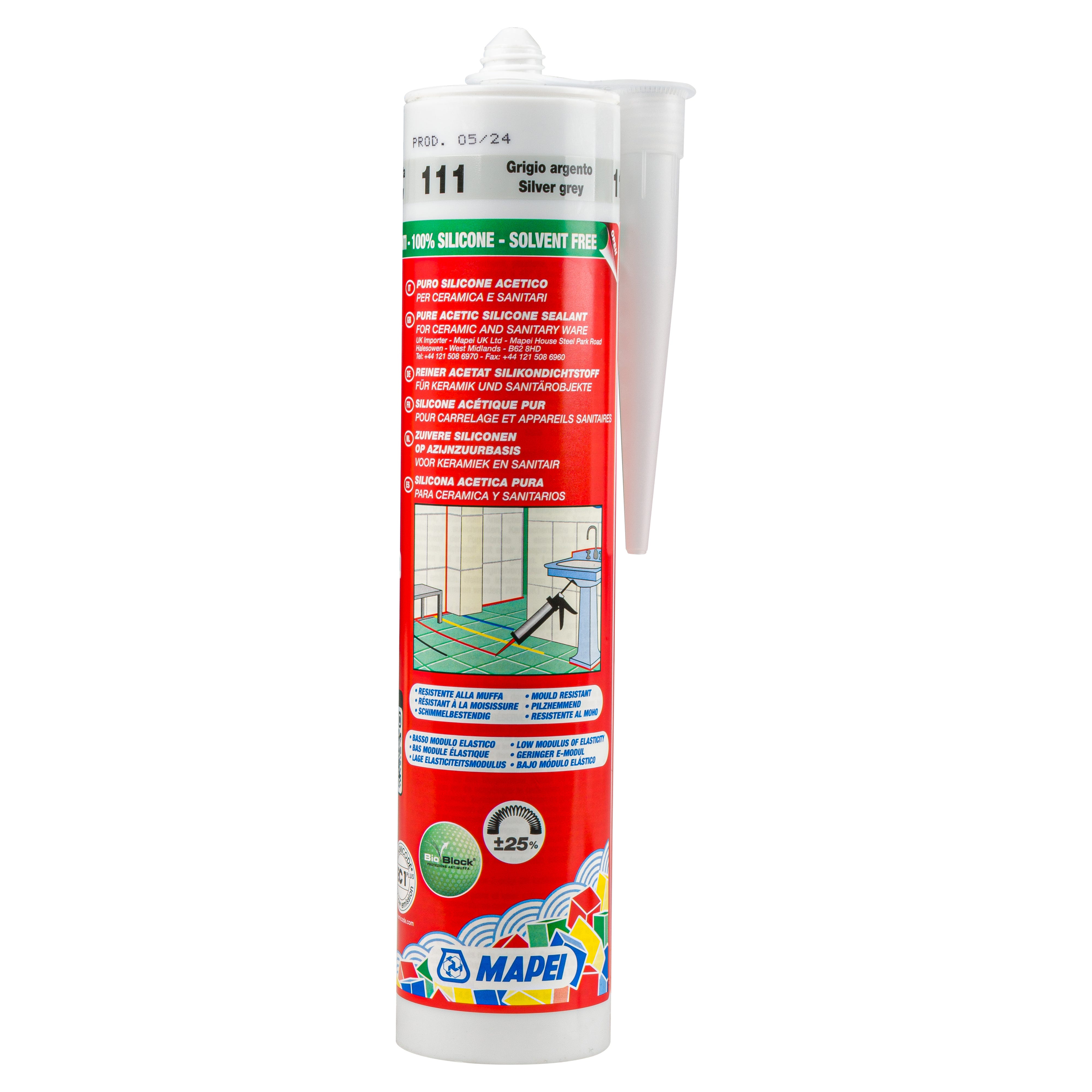 MAPESIL AC 111 MAPEI SILICONE ACETICO 310 ml GRIGIO ARGENTO RESISTENTE ...