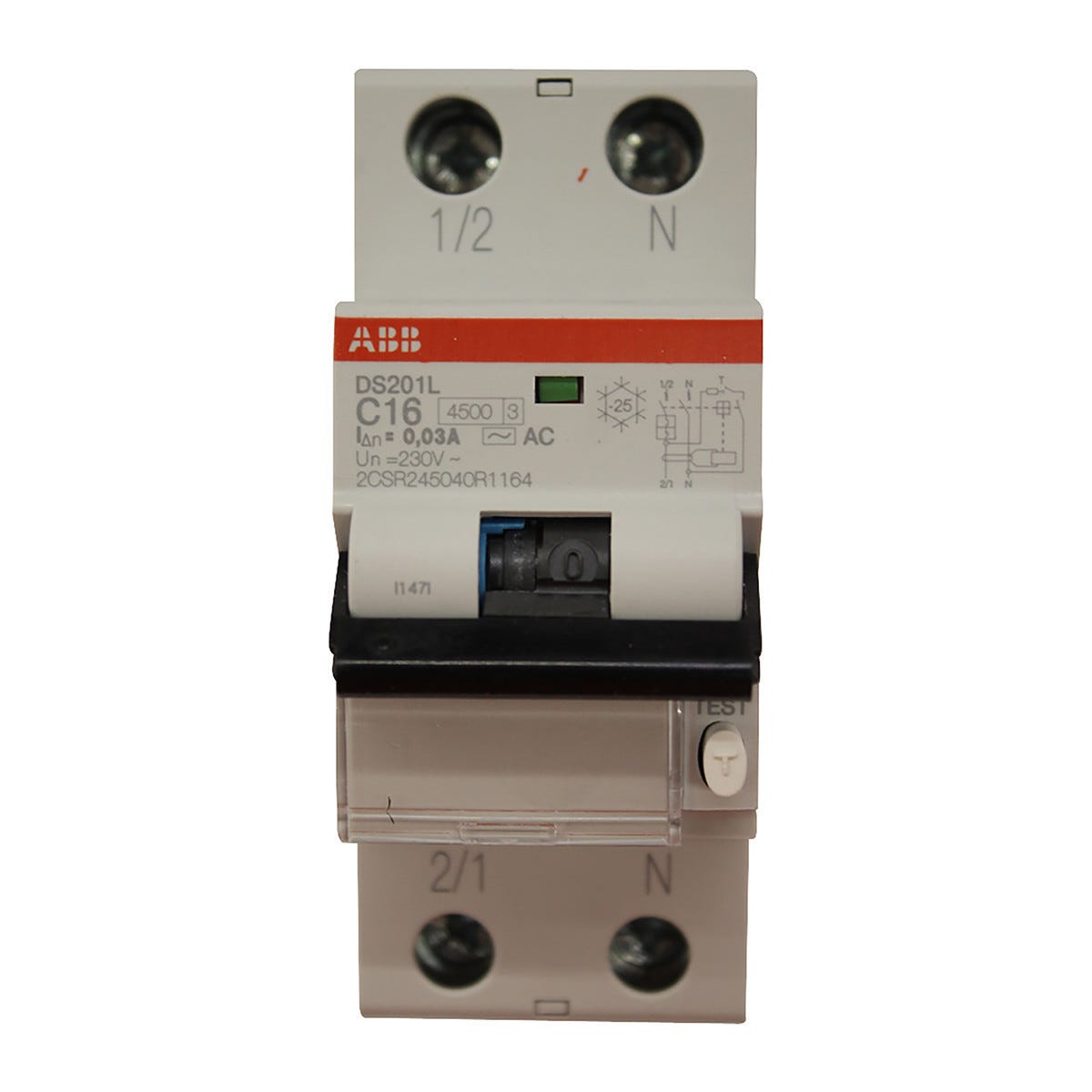 INTERRUTTORE MAGNETOTERMICO ABB DIFFERENZIALE 4,5kA 1P+N AC 16A 0,03A 2 MODULI 30mA
