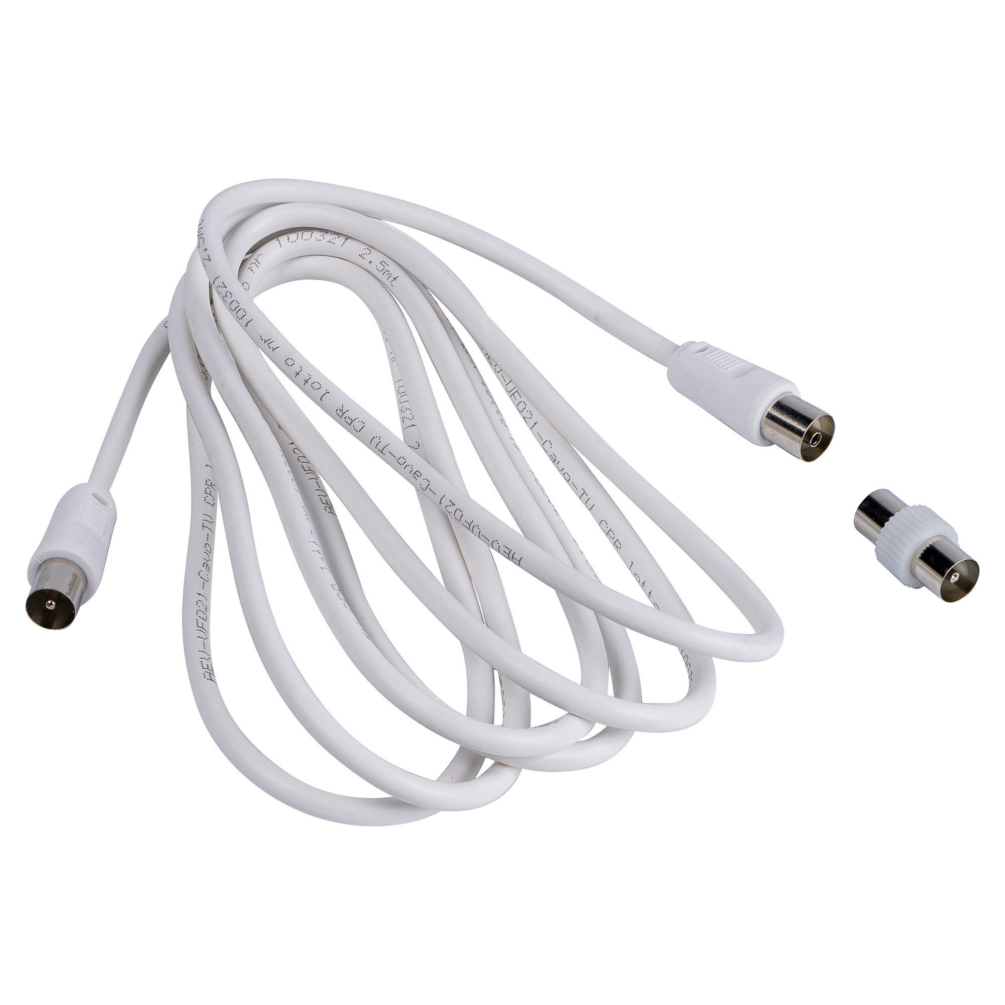 CAVO ANTENNA BIANCO 2,5 m MASCHIO / FEMMINA CON ADATTATORE MASCHIO /MASCHIO