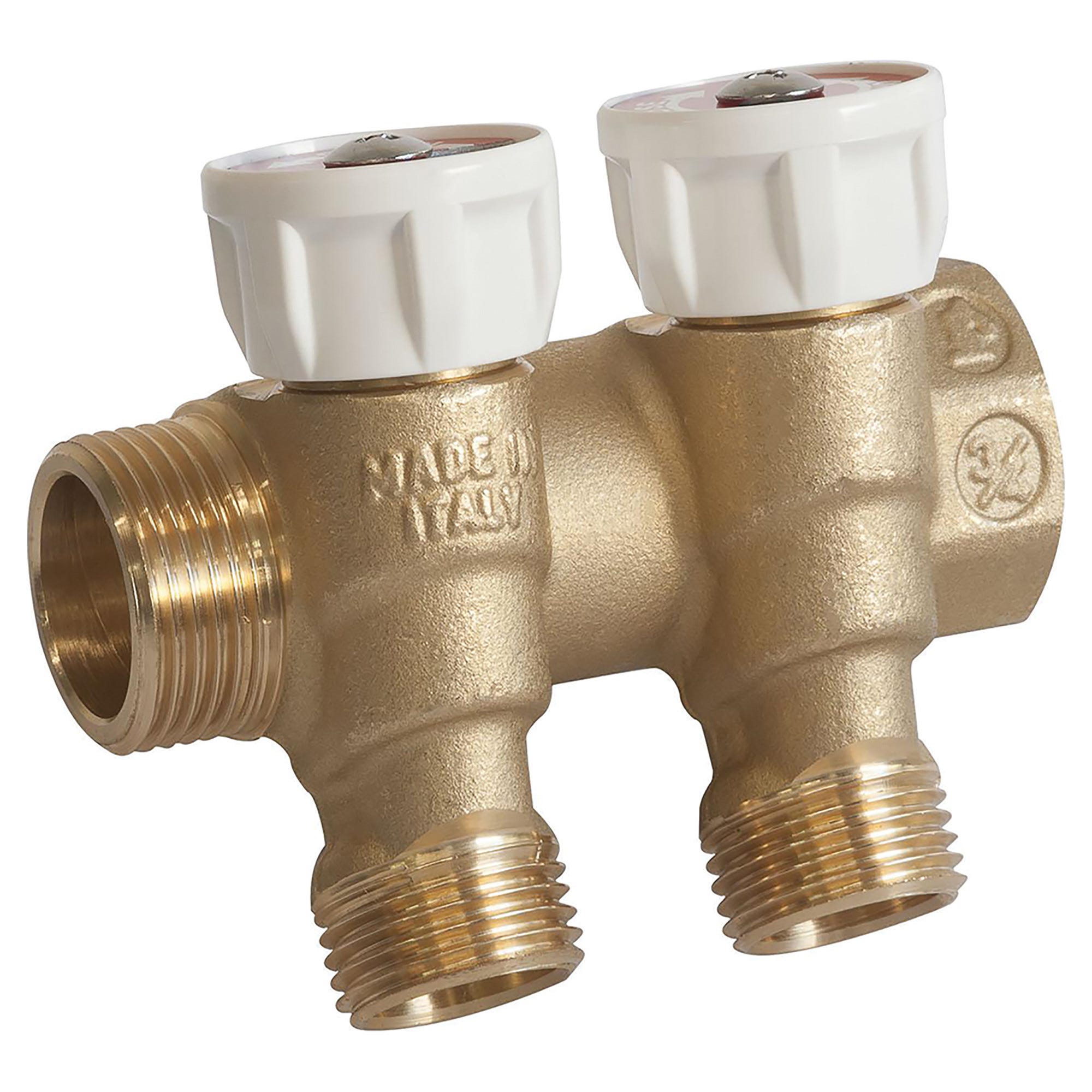 COLLETTORE CON RUBINETTO GIACOMINI R585C 2 VIE ATTACCO 1/2'' INGR. 3/4'' MF INTERASSE 35 mm