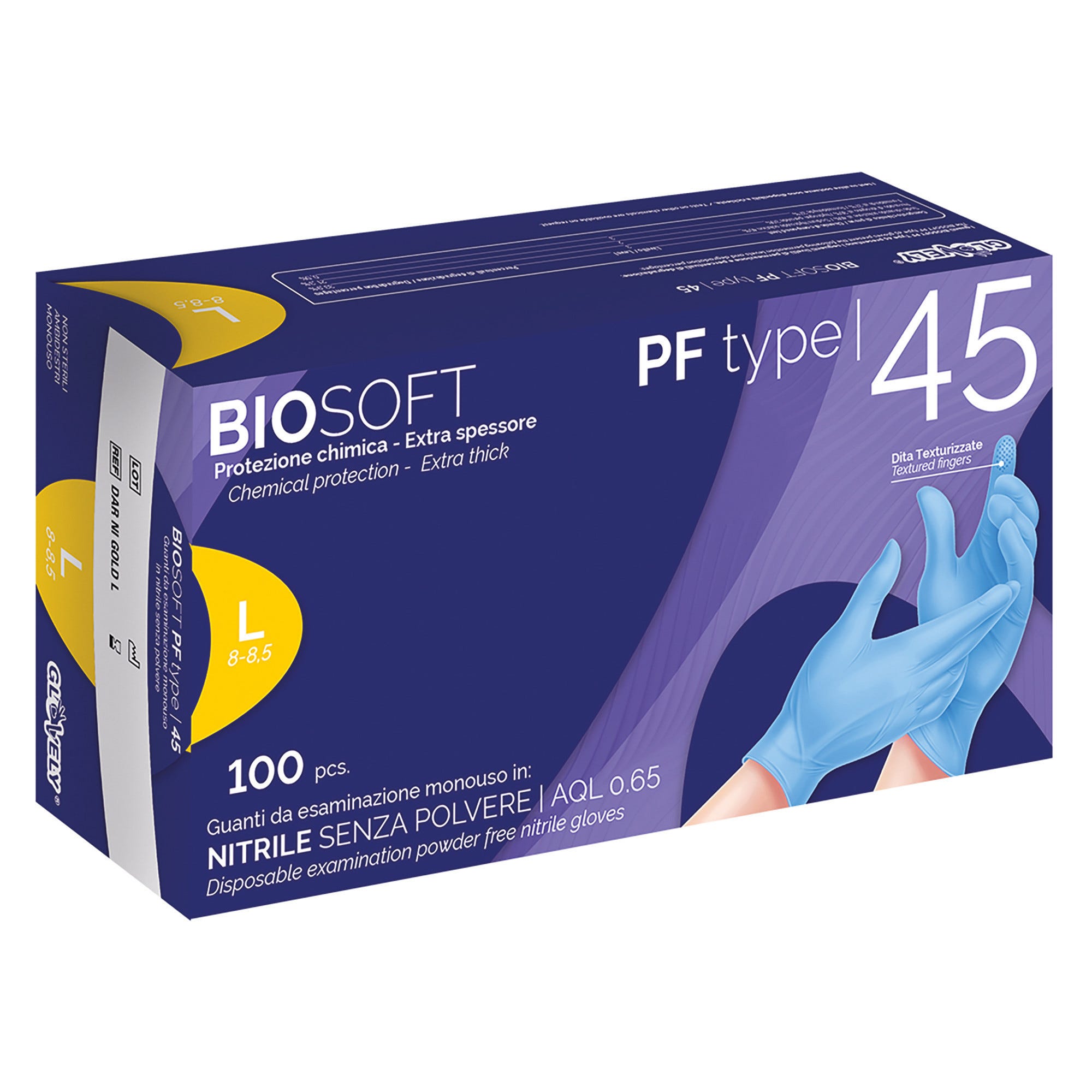 100 GUANTI MONOUSO BIOSOFT PF IN NITRILE BLU TAGLIA L SENZA POLVERE DPI ...