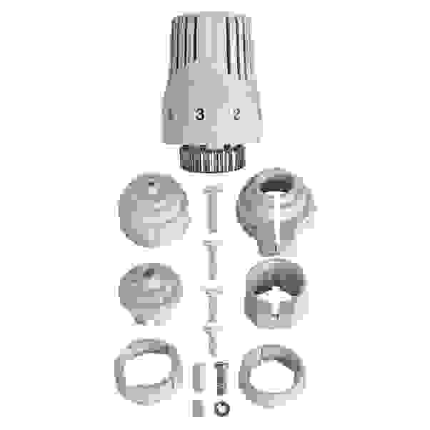 TESTA TERMOSTATICA UNIVERSALE TECOM PER VALVOLE RADIATORI CON 6 ADATTATORI