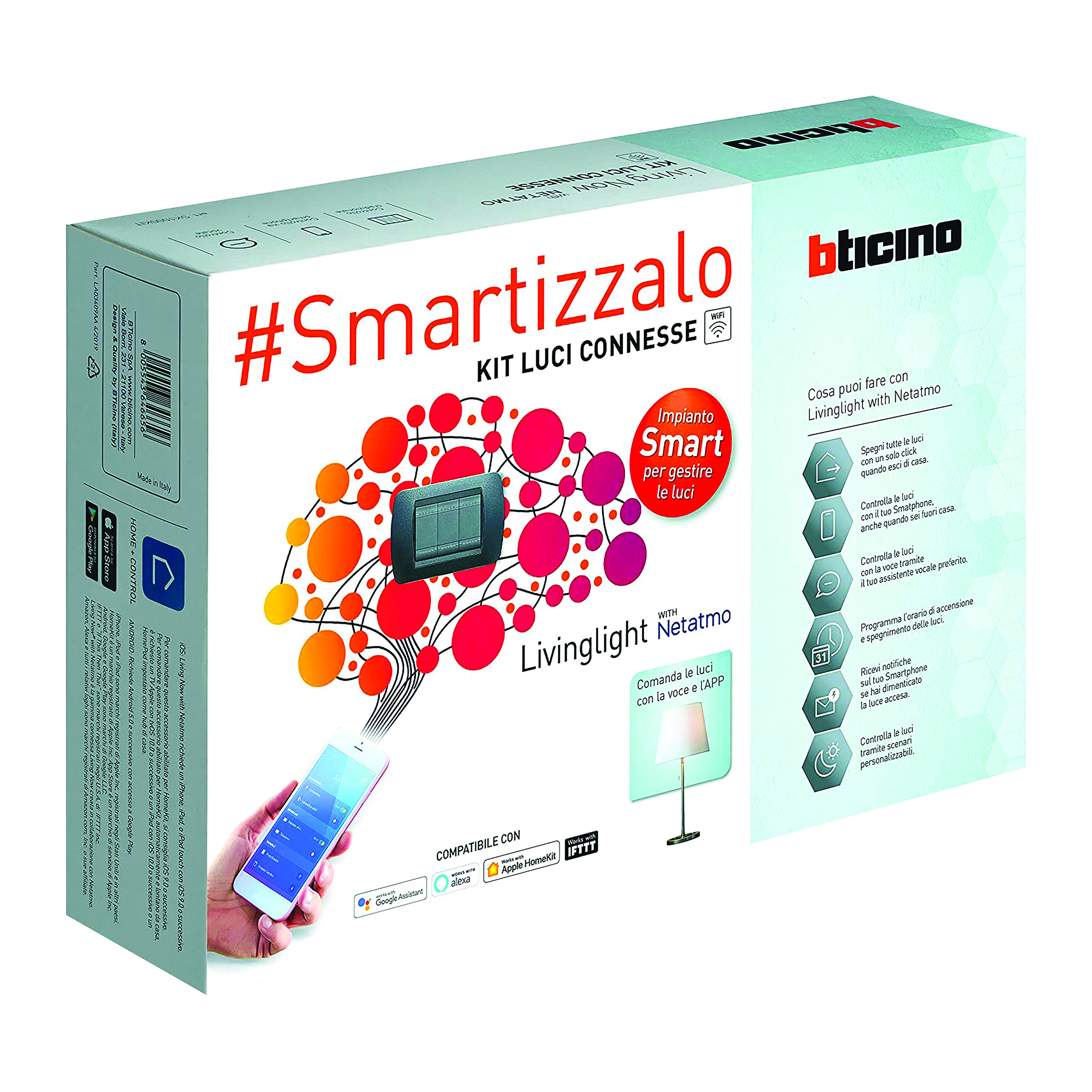 KIT LIVING LIGHT SMART NERO CON GATEWAY COMANDO ENTRA-ESCI E 3 DEVIATORI