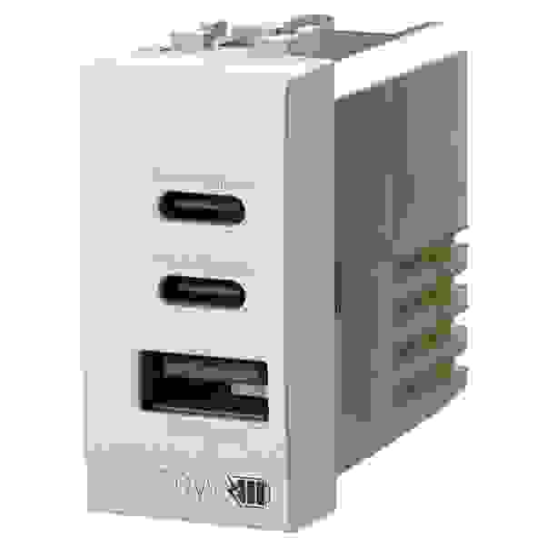 PRESA USB 4BOX 3 USCITE POWER DELIVERY 2 USCITE C 1 USCITA A 20W COMPATIBILE BTICINO LIGHT