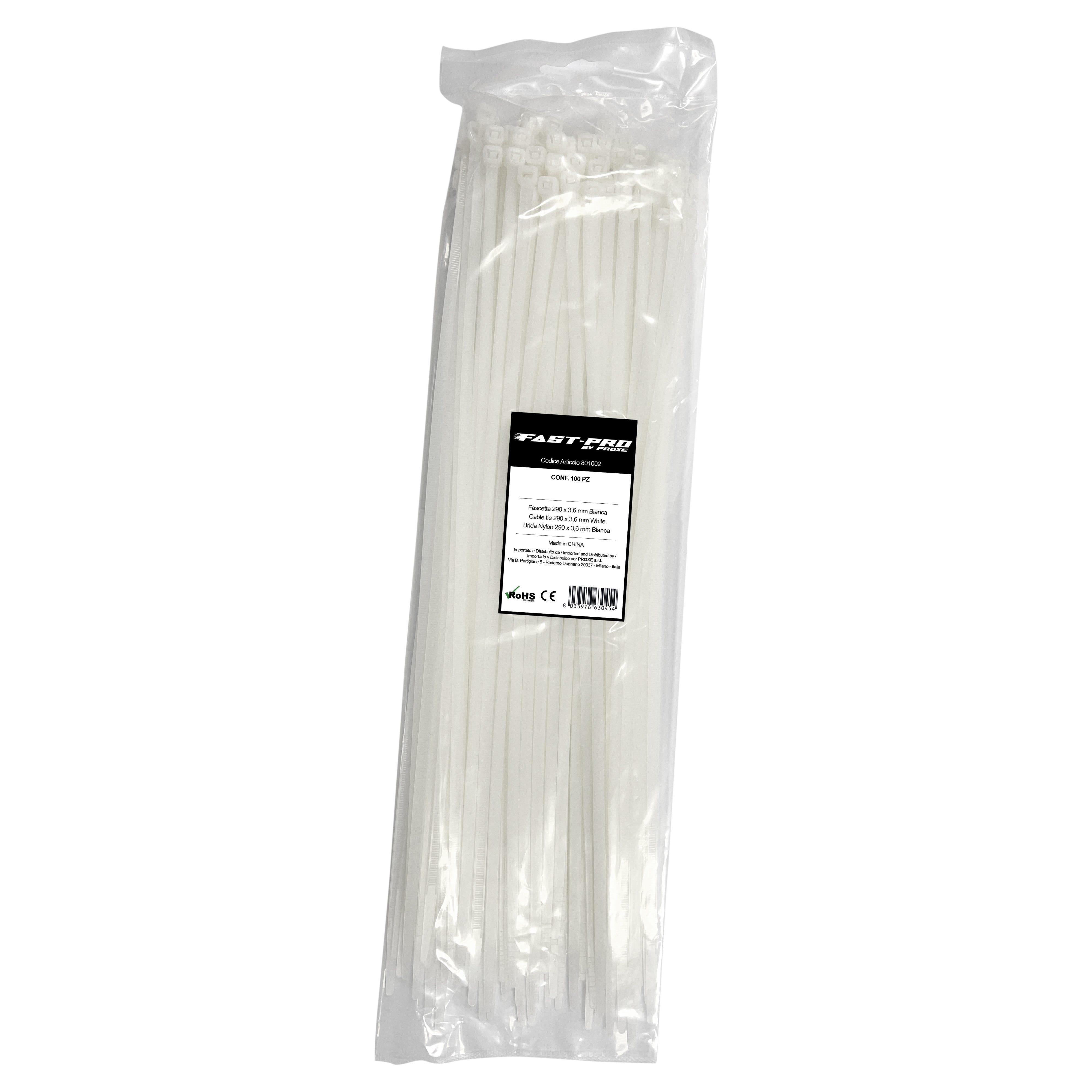 100 FASCETTE FASTGRIP 290x3,6 mm IN PVC COLORE BIANCO