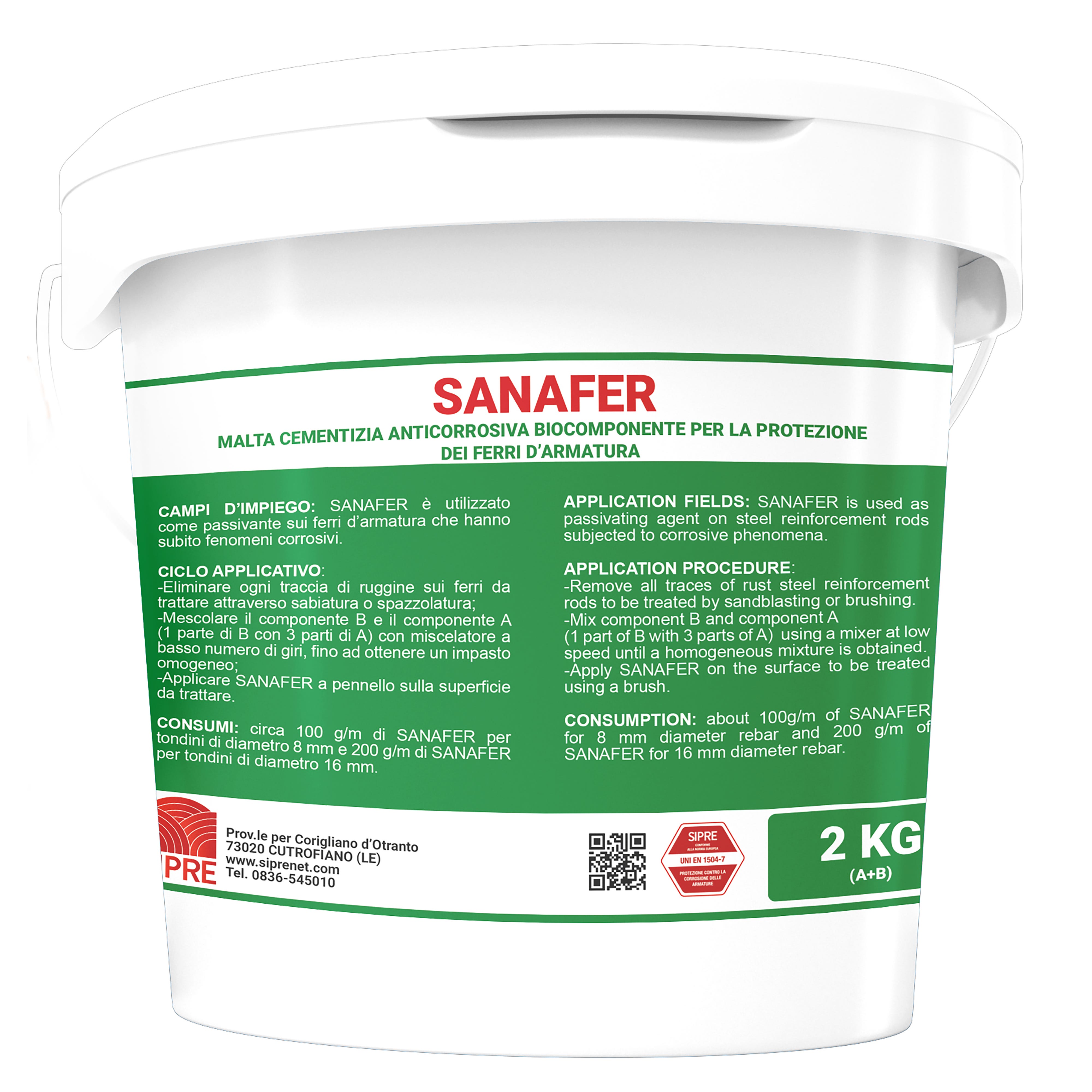MALTA BICOMPONENTE SANAFER 2 kg PER LA PROTEZIONE DEI FERRI D'ARMATURA