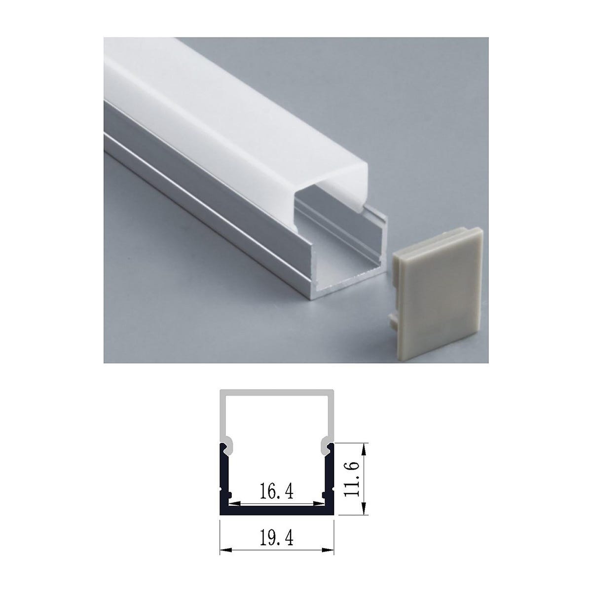BARRA PER STRIP LED T309 DA PARETE CON DIFFUSORE 2000x19,4x20 mm