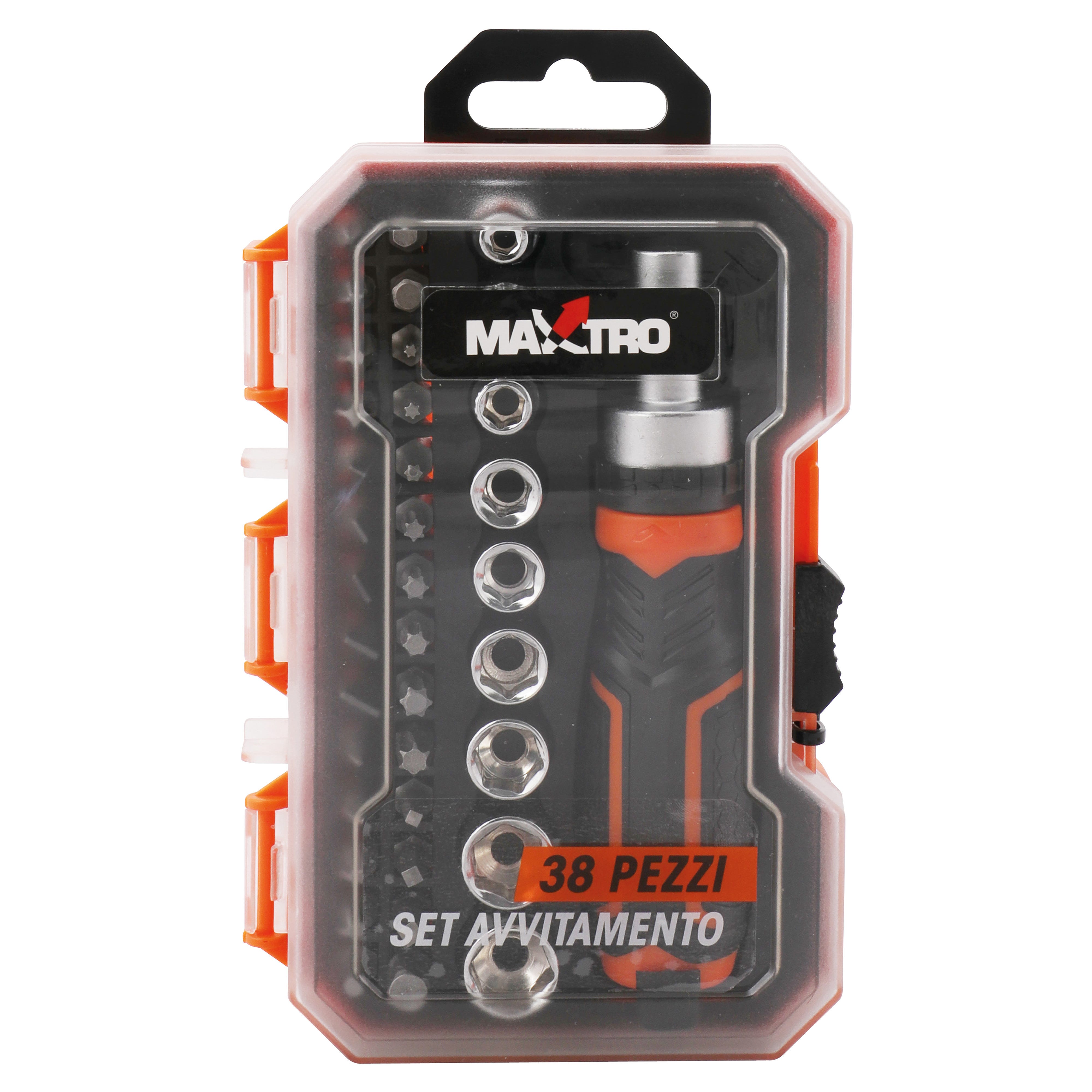 SET AVVITAMENTO MAXTRO 38 PEZZI CACCIAVITE A CRICCHETTO INSERTI E ...