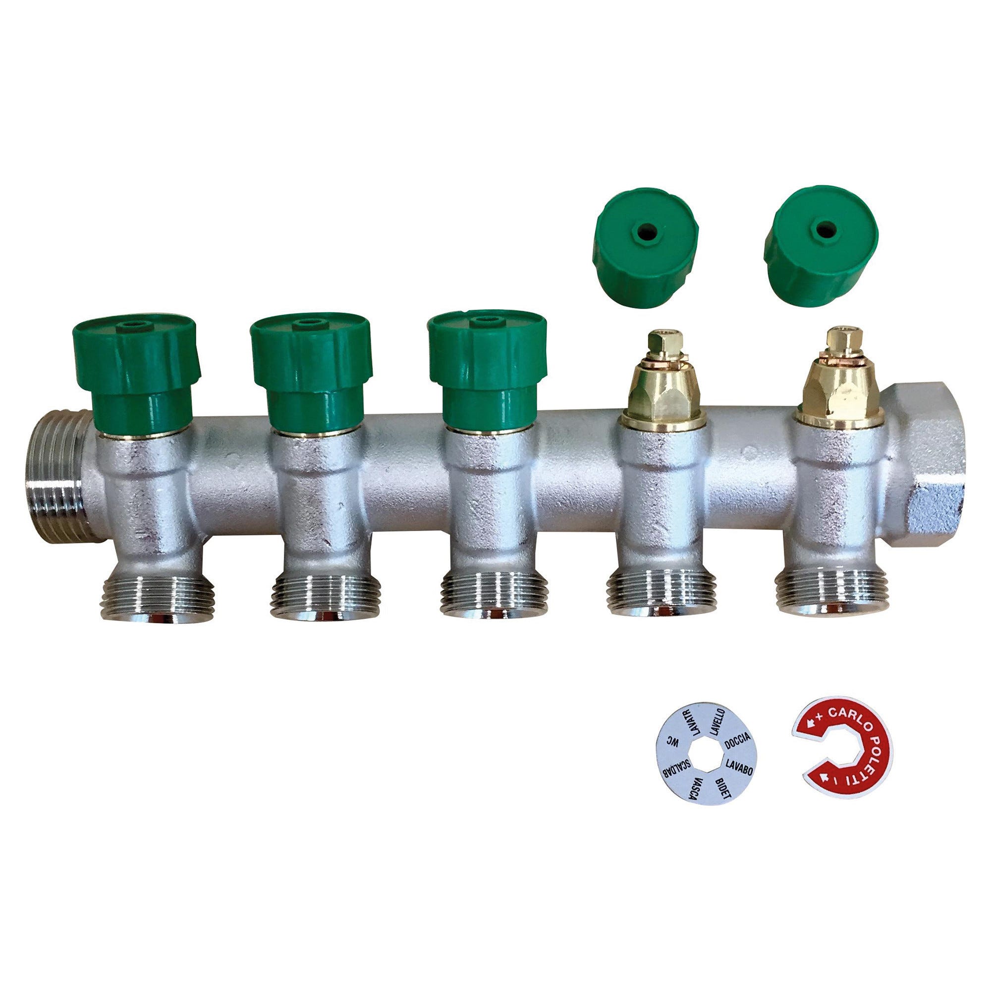 COLLETTORE SANITARIO POLETTI C520 5 VIE M 3/4'' EUROCONO INGRESSO 1'' INTERASSE 40 mm