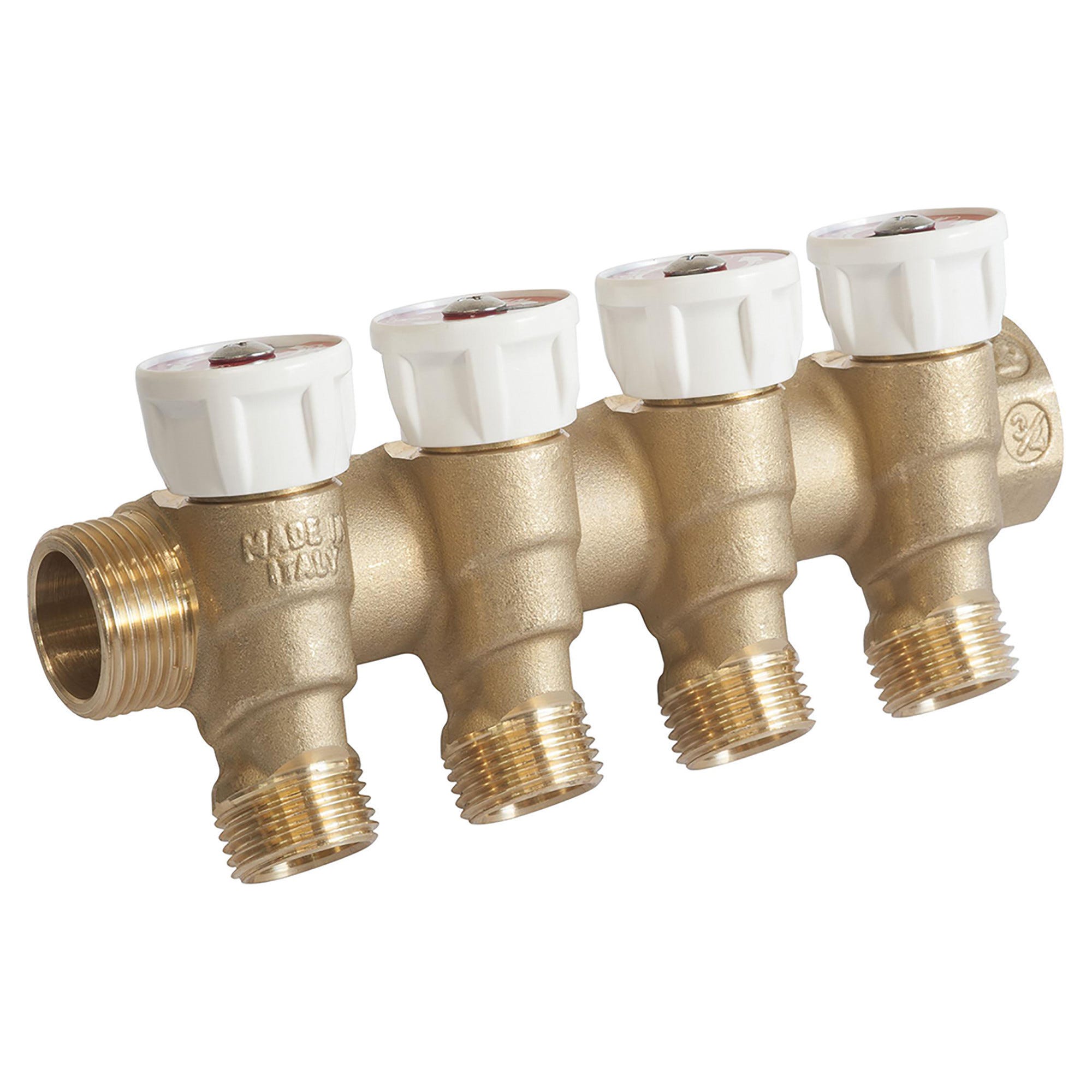 COLLETTORE CON RUBINETTO GIACOMINI R585C 4 VIE ATTACCO 1/2'' INGR. 3/4'' MF INTERASSE 35 mm