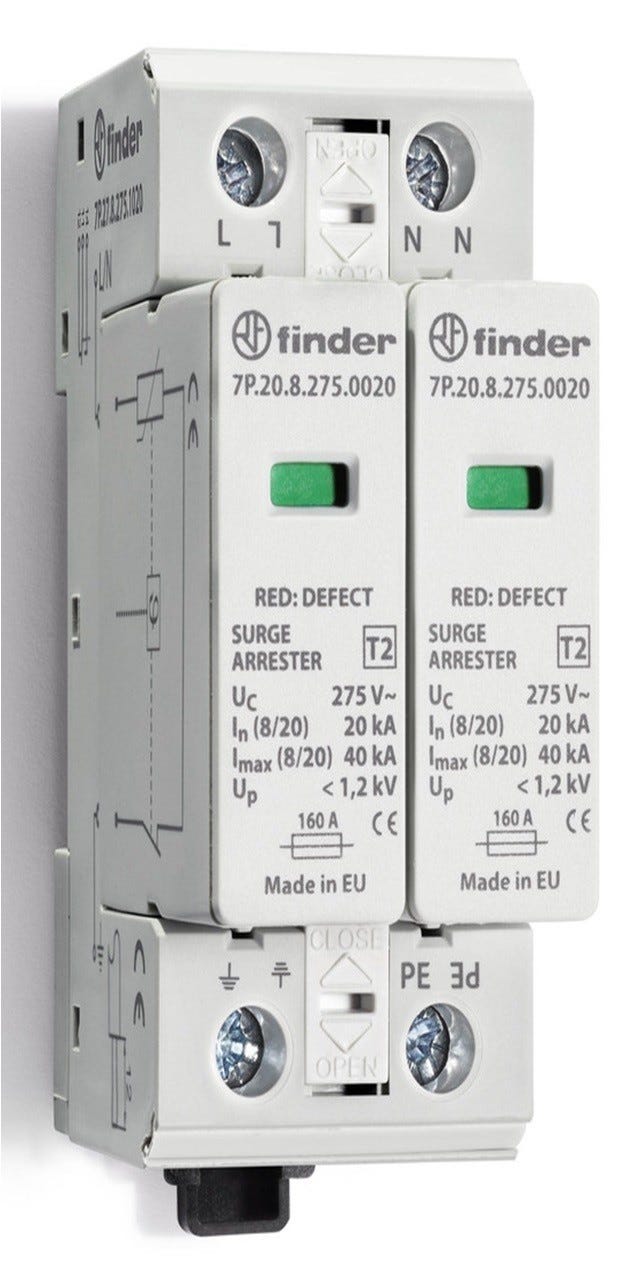 SCARICATORE DI SOVRATENSIONE FINDER 2P 230V SPD TIPO II 1P+N PER ...