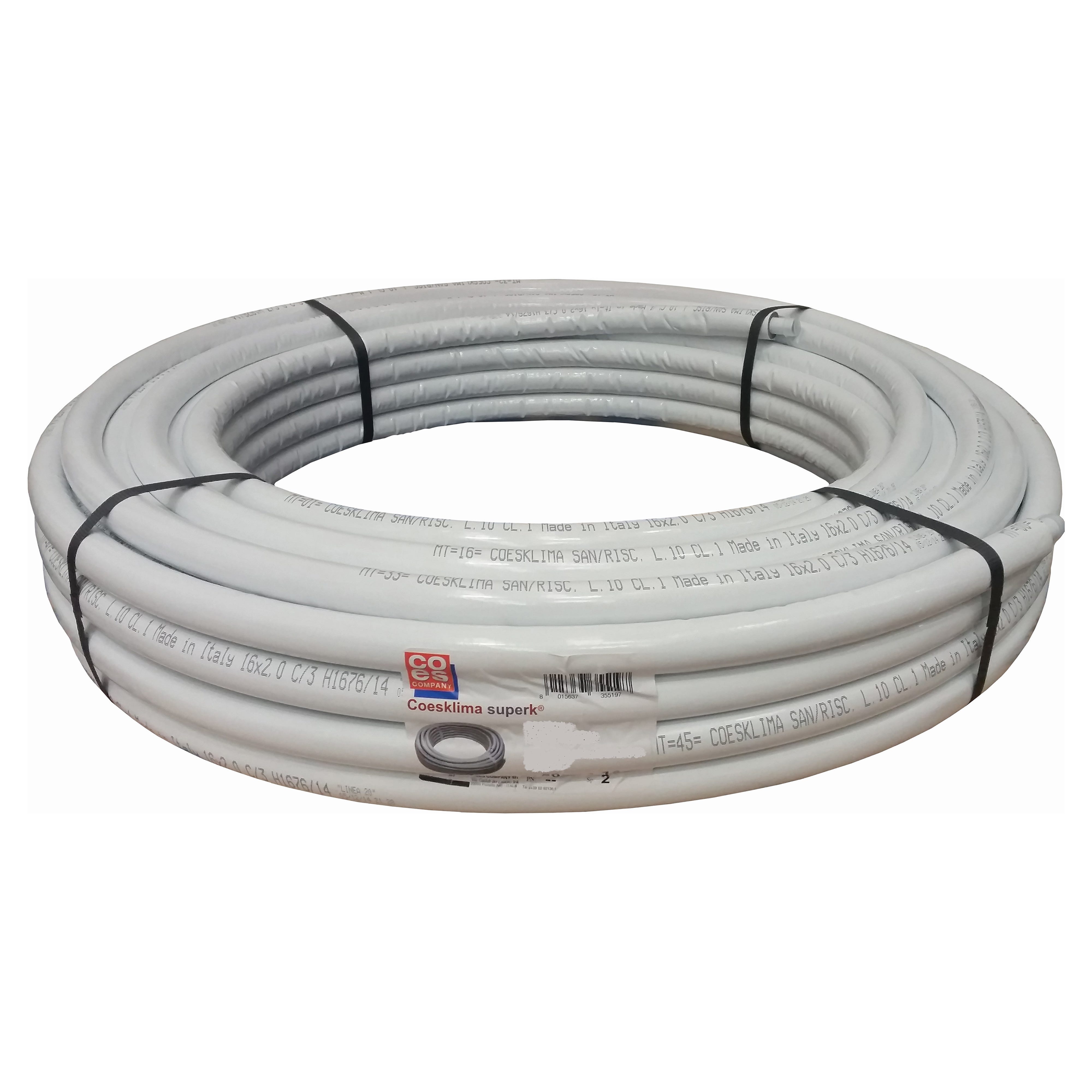 TUBO MULTISTRATO RIVESTITO COES Ø16x2 m PE-RT ROTOLO 50 m SPESSORE GUAINA 6 mm BIANCO