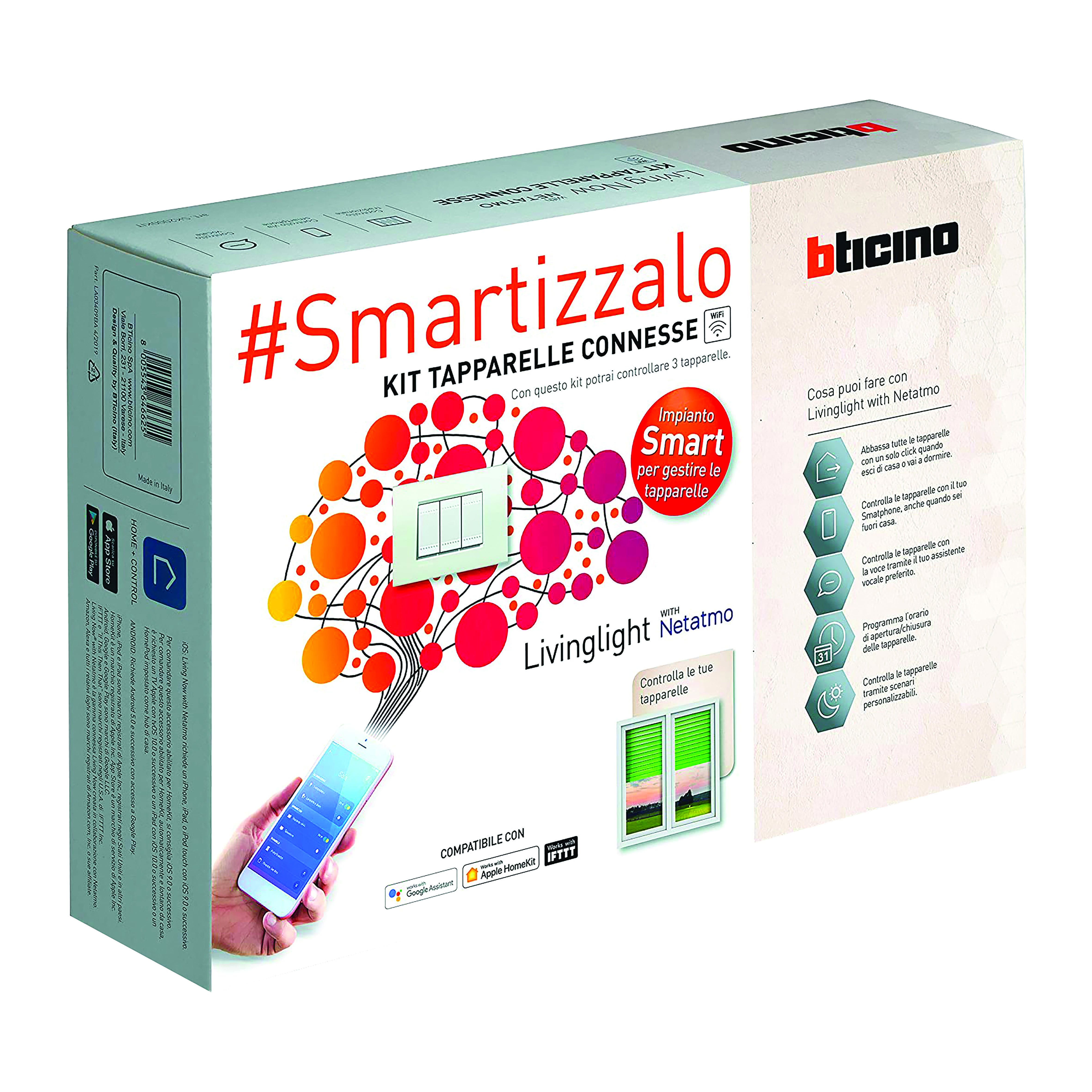 KIT LIVING LIGHT SMART BIANCO CON GATEWAY COMANDO ENTRA-ESCI E 3 ...