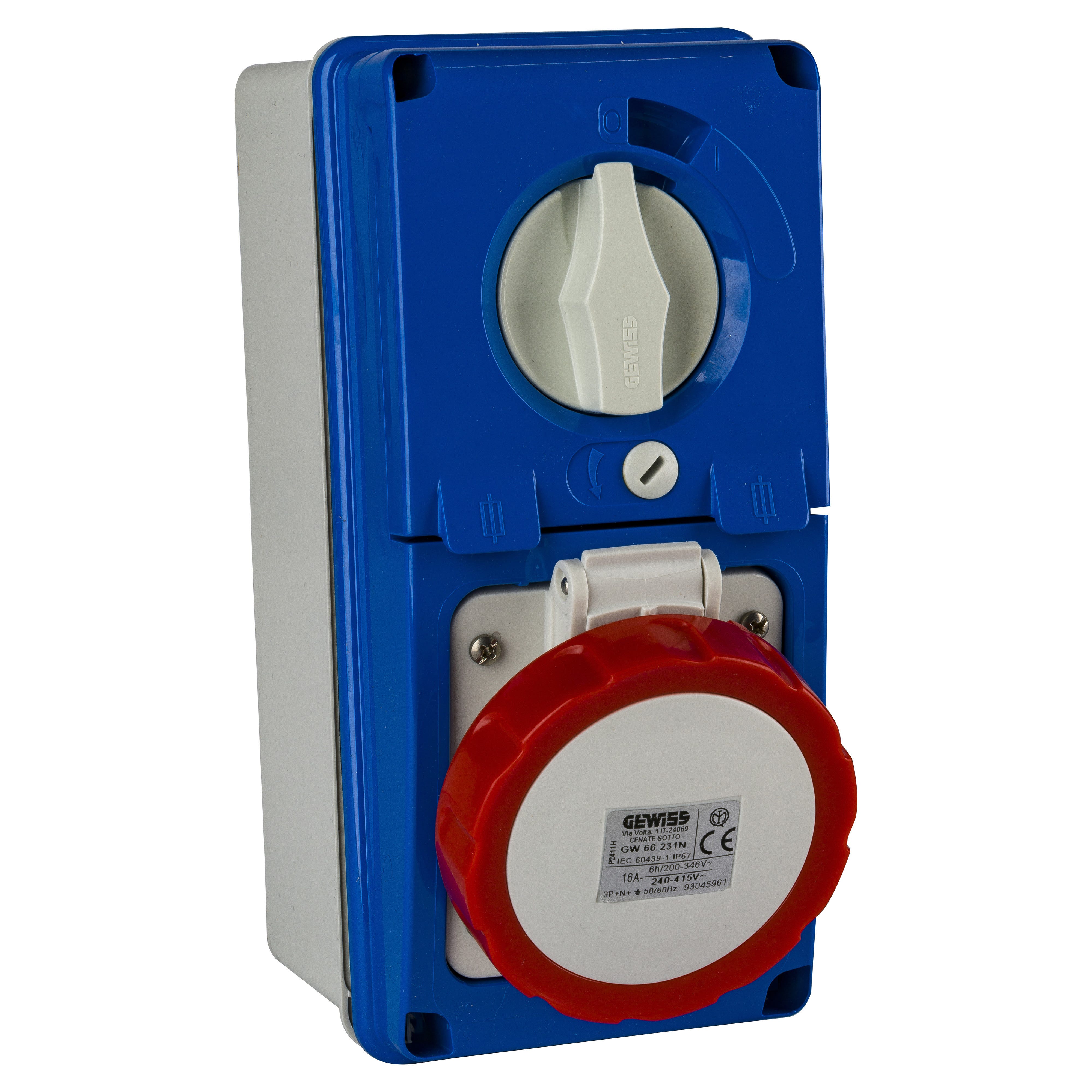 PRESA DA PARETE INTERBLOCCATA GEWISS 66231N 3P+N+T 16A 380/415V 6H IP67 CON FUSIBILI