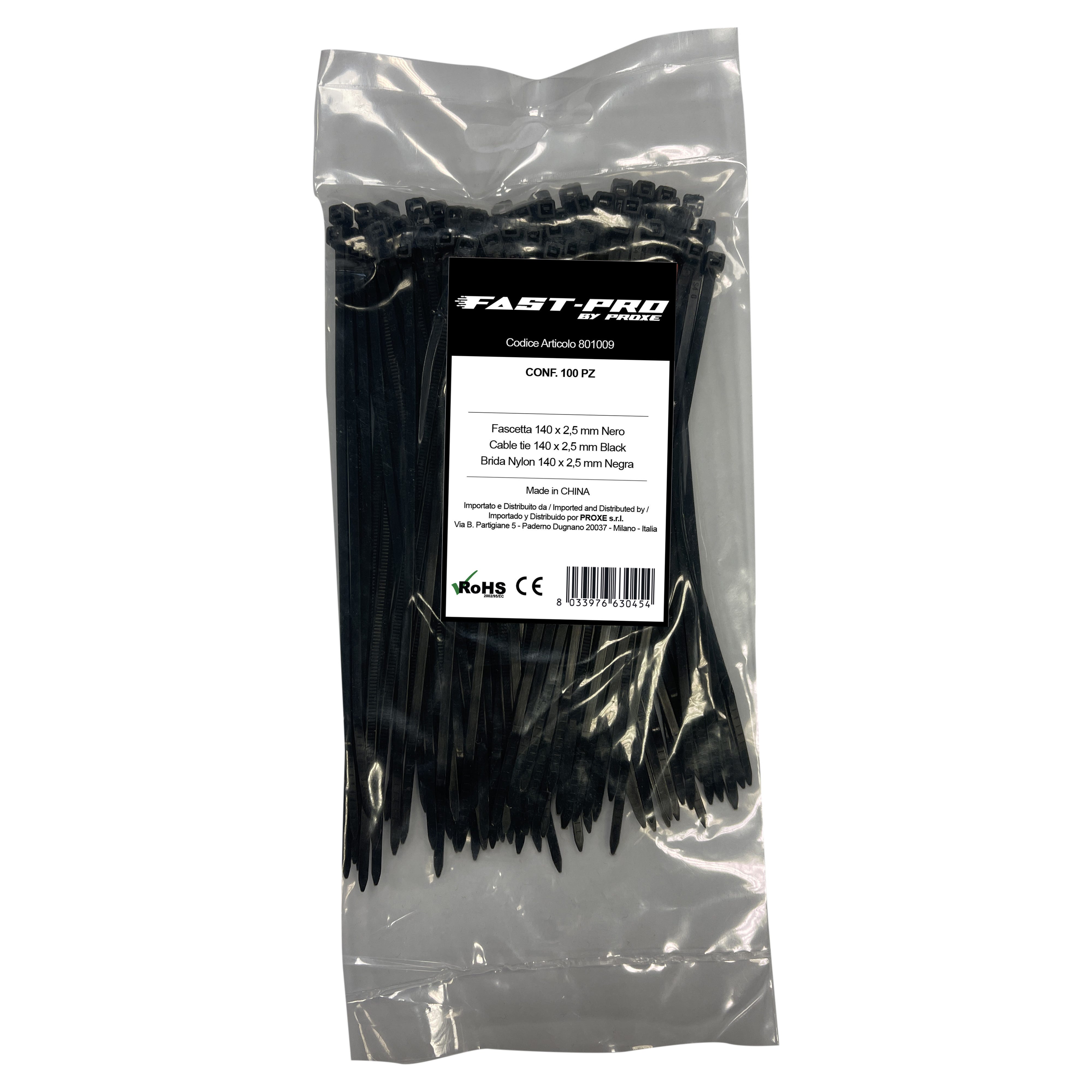 100 FASCETTE FASTGRIP 140x2,5 mm IN PVC COLORE NERO