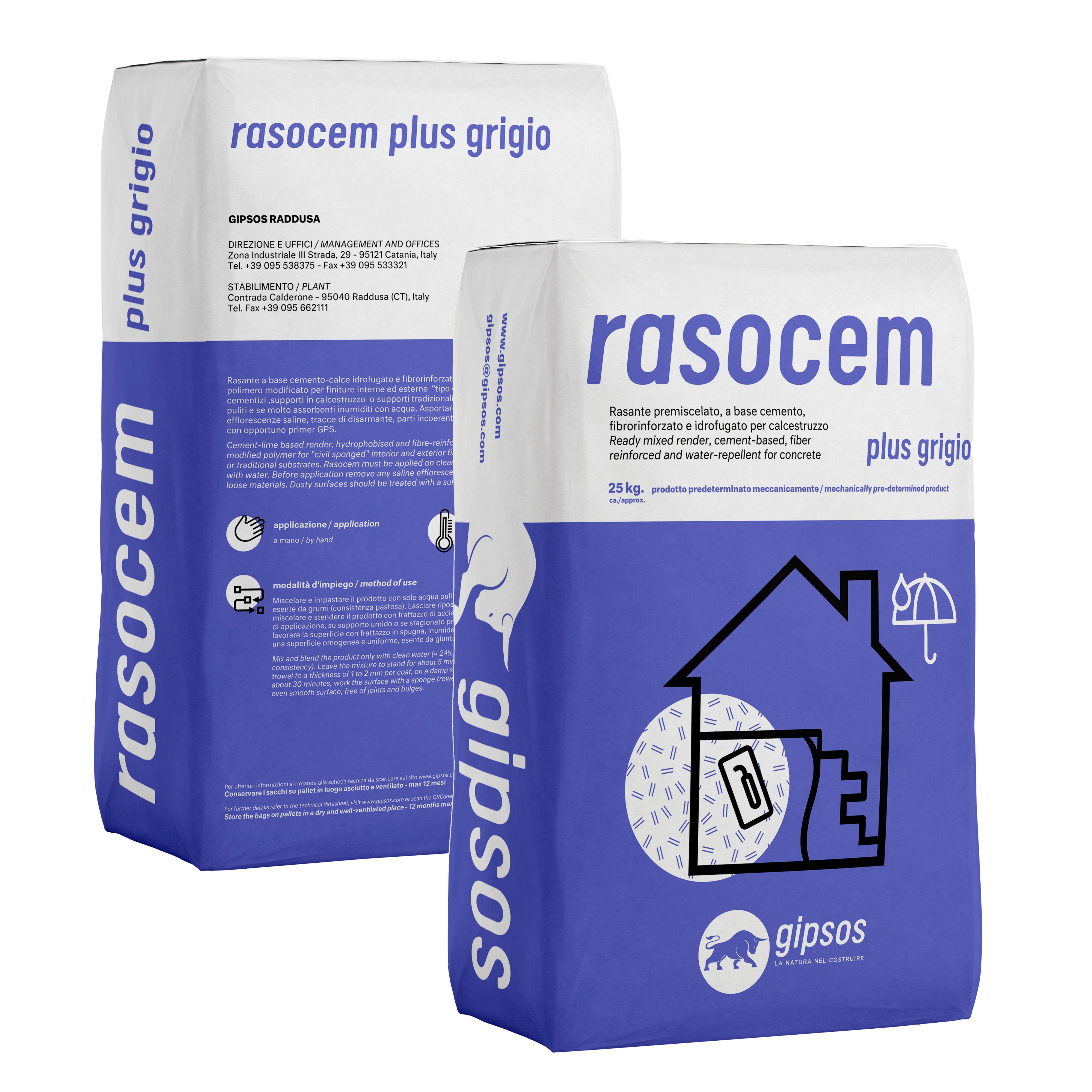 RASANTE RASOCEM PLUS GRIGIO 25 kg FIBRORINFORZATO IDROFUGATO PER CALCESTRUZZO