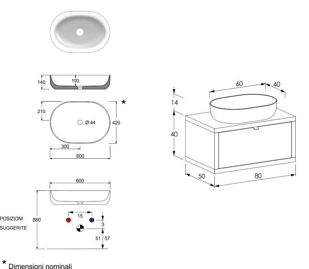 BASE MUSA IN LEGNO CEMENTO 1 CASSETTO 80x40x50 cm (LxHxP)