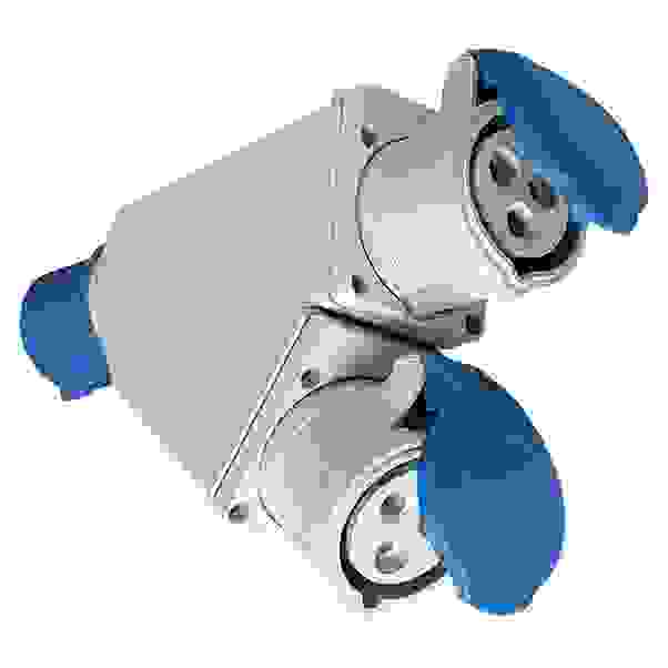 ADATTATORE INDUSTRIALE SPINA 2P+T 16A 230V IP44 CON 2 PRESE 16A 2 PRESE ...