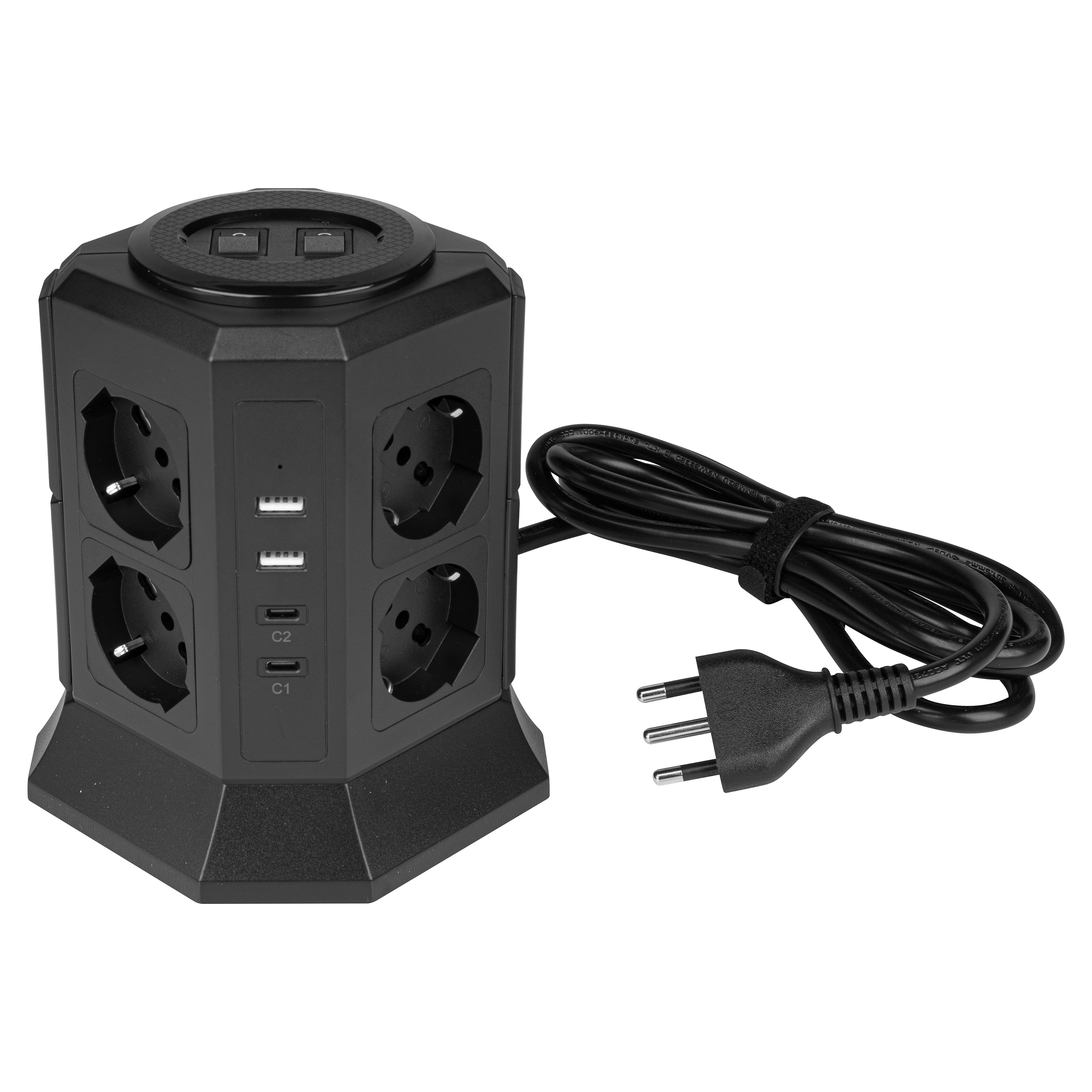 MULTIPRESA A TORRETTA CON 8 PRESE UNIVERSALI 2 USB-A 2 USB-C SPINA 16A ...