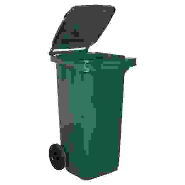 BIDONE CARRELLATO MOBILPLASTIC 120 l VERDE CON COPERCHIO