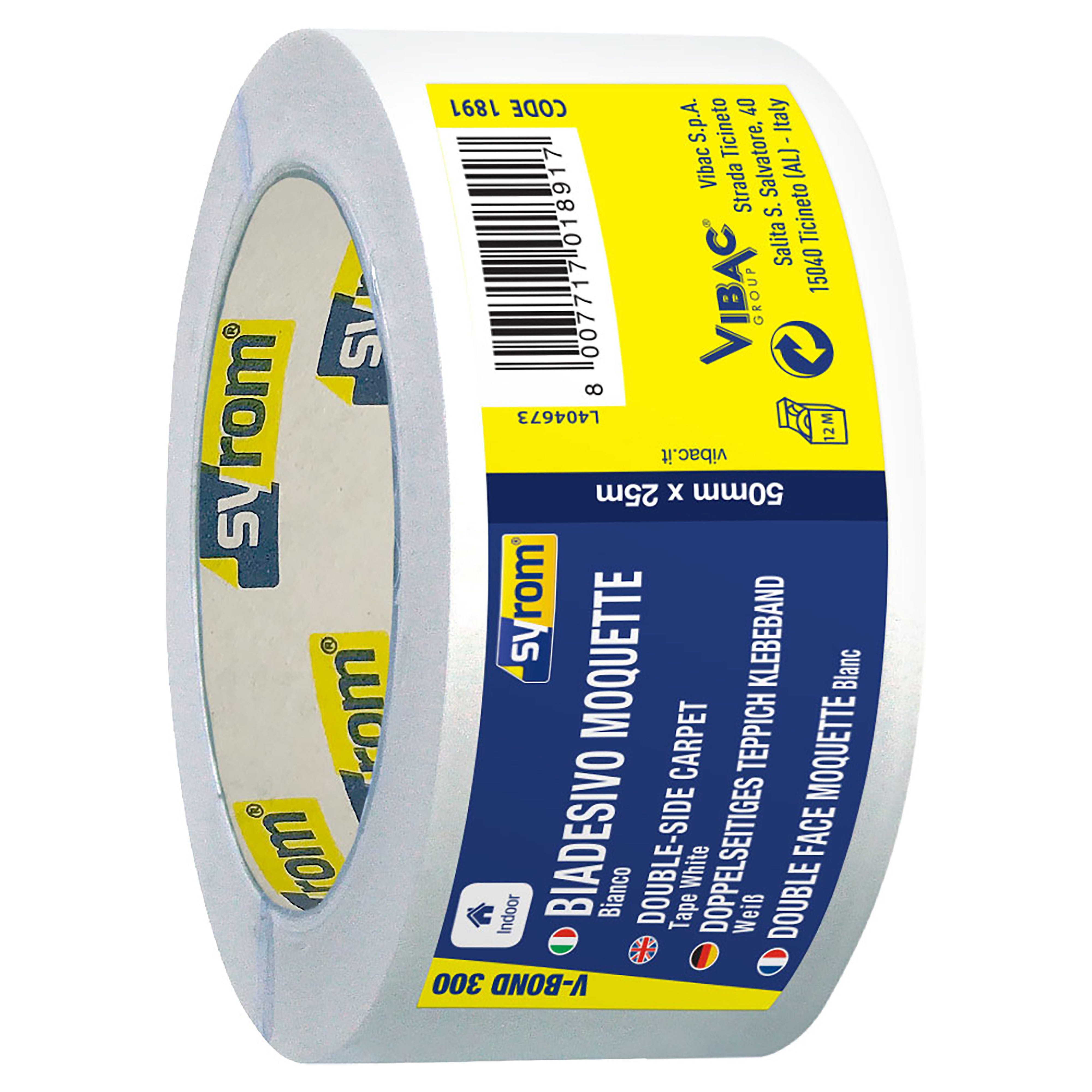 NASTRO BIADESIVO MOQUETTE SYROM H 50mm x L 25m REMOVIBILE PER STAND ...